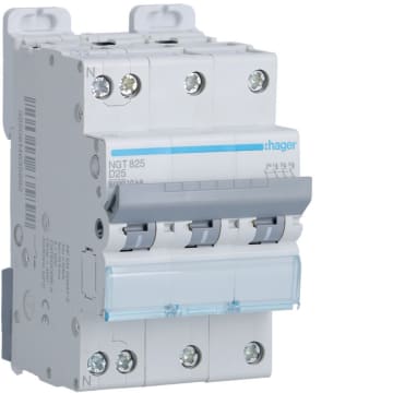 Hager - NGT825 - Disjoncteur 25A 3P+N 6-10kA Courbe D 3module