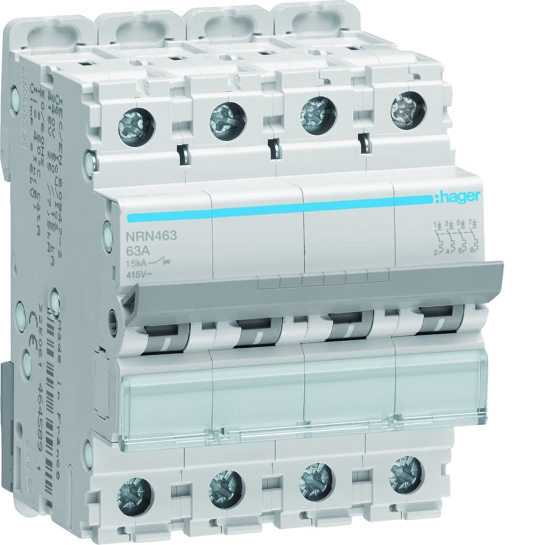 Hager - NRN463 - Disjoncteur 63A 4P 15kA Courbe C 4modules