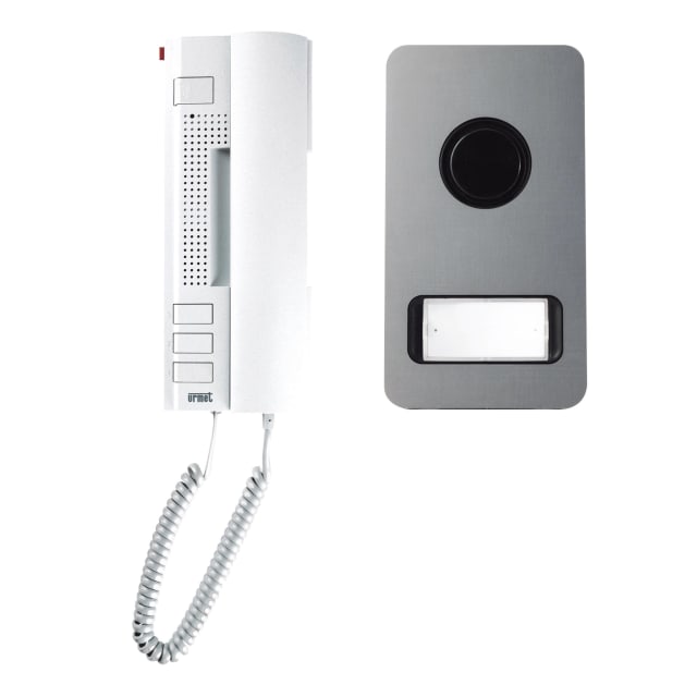 Kit portier audio 2 fils, platine Mikra Alu saillie et poste Utopia Urmet