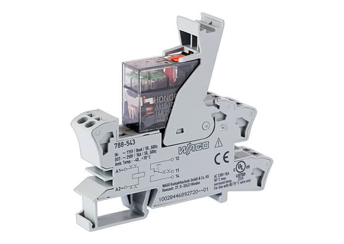 Embase avec relais H 25 mm 115 V AC - 1 RT - 16 A - Forcage manuel Wago ...